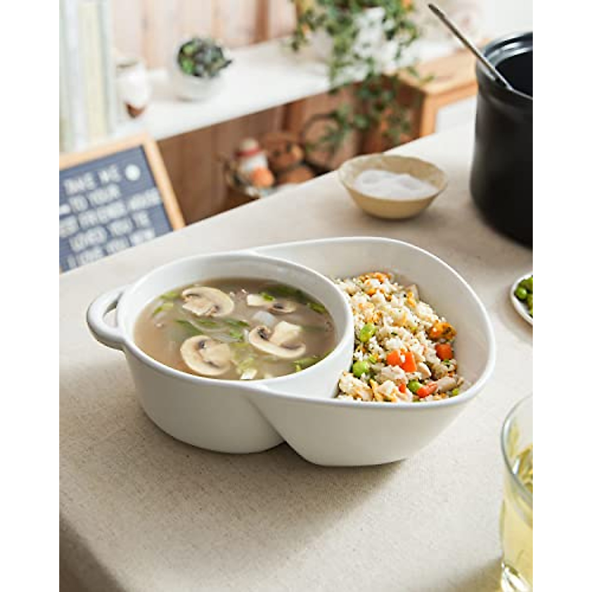 LE TAUCI Chip and Dip Bowls, Anti-Soggy Cereal Bowl, Soup and Side/Cracker Bowls Sets for Breakfast, Soup and Sandwich, Bread Dipping Bowls, Set of 2, White