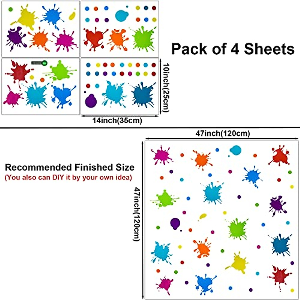 Maydahui Colorful Paint Splatter Wall Decals for Kids Rooms