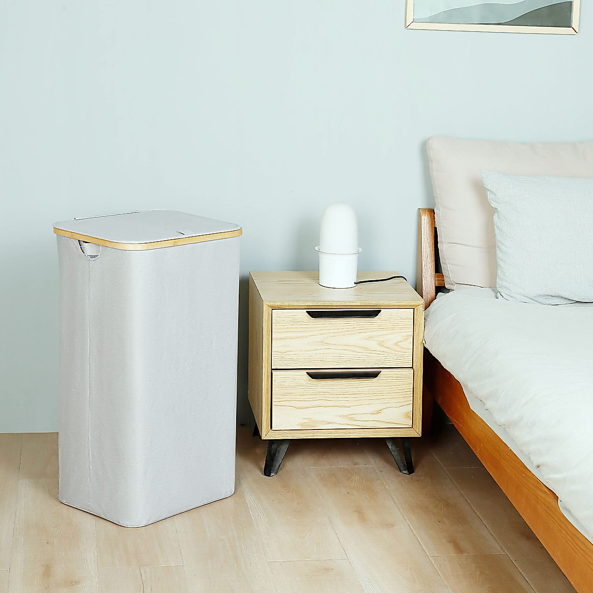 iEGrow Laundry Basket with Lid, 110L Large Laundry Hamper with Handle and Lid, Collapsible Clothes Basket Organizer with Removable Inner Bag for Clothes Toys Towels - Light Grey