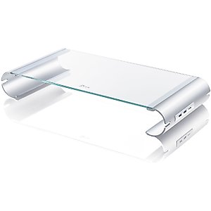 j5create Monitor Stand with 3-port USB 3.0 HUB JUT325 | Aluminium Legs and Clear Tempered Glass Monitor Riser | Compatible with iMac/Windows/Chrome/Linux Laptop, Macbook