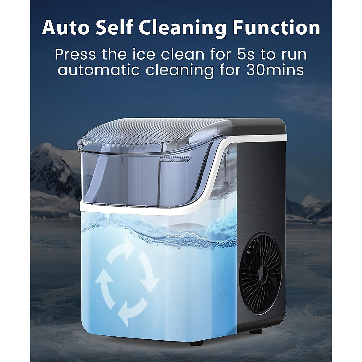 Joy Pebble Stainless Steel Ice Maker Countertop, 10,000pcs/33lbs/Day, Portable Nugget Ice Maker Machine with Handle, Self-Cleaning, Black