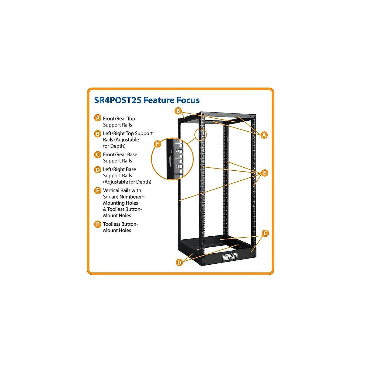 Tripp Lite 25U 4-Post Open Frame Rack, Network Equipment Rack, 1000 lb. Capacity (SR4POST25),Black