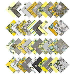 Soimoi Precut 10-inch Asian Floral Prints Cotton Fabric Bundle Quilting Squares Charm Pack DIY Patchwork Sewing Craft- Gray & Yellow