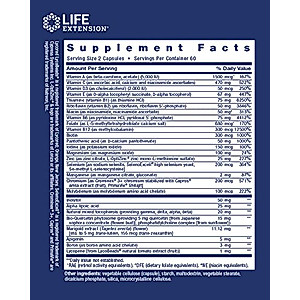 Life Extension Two-Per-Day High Potency Multivitamin & Mineral Supplement - Vitamins, Minerals, Plant Extracts, Quercetin, 5-MTHF, Folate & More - Gluten-Free, Non-GMO - 120 Capsules