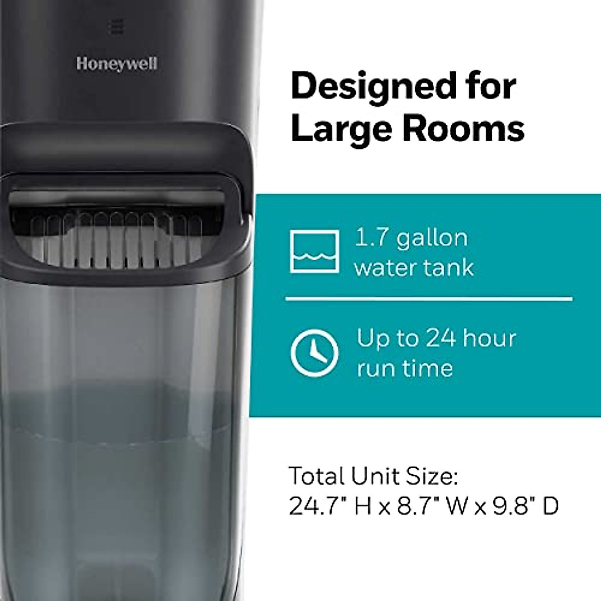 Honeywell Top Fill Tower Humidifier, Digital Humidistat, Black – Cool Mist Humidifier for Bedroom, Home or Office with Space Saving Tower Design