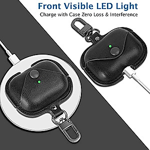 KMMIN Leather AirPods Pro 1 & 2 Case with Secure Snap Keychain,4 in-1 AirPods Pro Accessories Set with AirPods Pro 2019/2022 Protective Case Cover/Storage Bag/Anti-Lost Strap/Clean Brush,Black