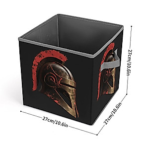 WYUSPGK Collapsible Storage Bins, Spartan Warrior Helmet Print Durable Organizer with Handles, Foldable Storage Boxes for Bedroom, Office, And Closet