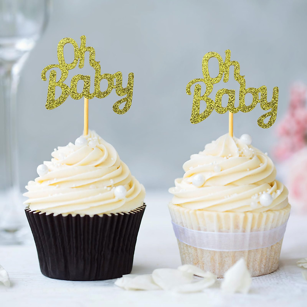 BLUE TOP Pack of 40pcs Little Feet Theme Cupcake Topper Picks Cake Decoration for Boys Girls Birthday Party Valentine's Day Baby Shower Wedding Birthday Event Party Supply