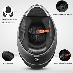 AUBOA Full Face Motorcycle Helmets for Adults Men and Women DOT Street Bike Racing Helmet with Tinted Visor Model MD-813 (Matte Black, L)