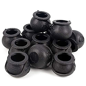 FUTUREPLUSX 12 PCS Black Cauldron Kettles, Plastic Witch Cauldron Candy Serving Bowls Mini Black Buckets for St.Patrick's Day Halloween Wizard Theme Party Favor Decor