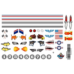 Pinewood Pete Pinewood Car Sticker Set. Stripes, Numbers, Flags, Lights, and More.
