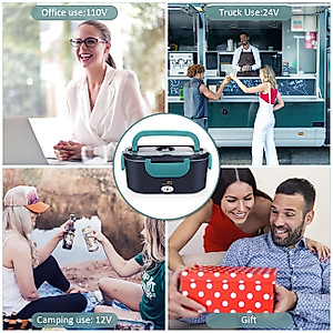 Electric Lunch Box for Adults 60W Portable Food Heater, 24V 110V Lunch Warmer Leakproof Heated Lunch Box for Car/Truck/Office Work Electric Lunch Box with SS Fork & Spoon and Carry Bag