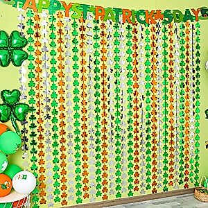 LOLStar 2 Pack St Patricks Day Foil Fringe Curtains St. Patrick's Day Party Decorations 3.3x6.6 ft Shamrock Green White Orange Tinsel Curtain Photo Booth Prop Streamers Backdrop for Irish Party Decor