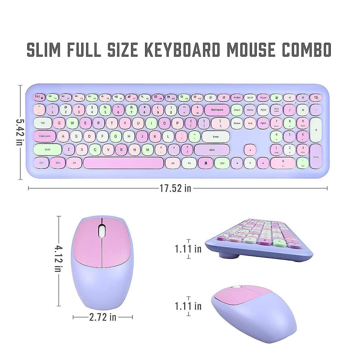 Dedeo Wireless Keyboard and Mouse Combo,USB Purple 110 Keys Compact Full Size Colorful Keyboard and Mouse Set, 2.4Ghz Noise-reducing Ultra-Quiet Keys, Ultra-Thin，for Windows, PC, Laptop, Desktop