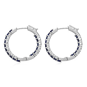 Femme Luxe created blue sapphire gemstone Inside-Out hoop earrings in silver, September birthstone.
