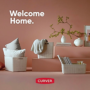 Curver Jute Decorative Plastic Slim Organization and Storage Laundry Room Basket Perfect Bins for Home Office, Closet Shelves, Kitchen Pantry, Bedroom Decor and Bathroom Accessories, Set of 8, Black