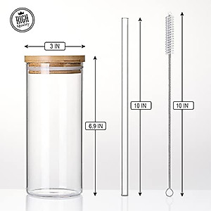 4 Set 20 OZ Drinking Glasses with Bamboo Lids and Straws, Borosilicate Glass Tumbler Cups - Tall Clear Iced Coffee Cups for Smoothie, Water, Juice, Coffee Bar Accessories - Cute Gifts, Reusable