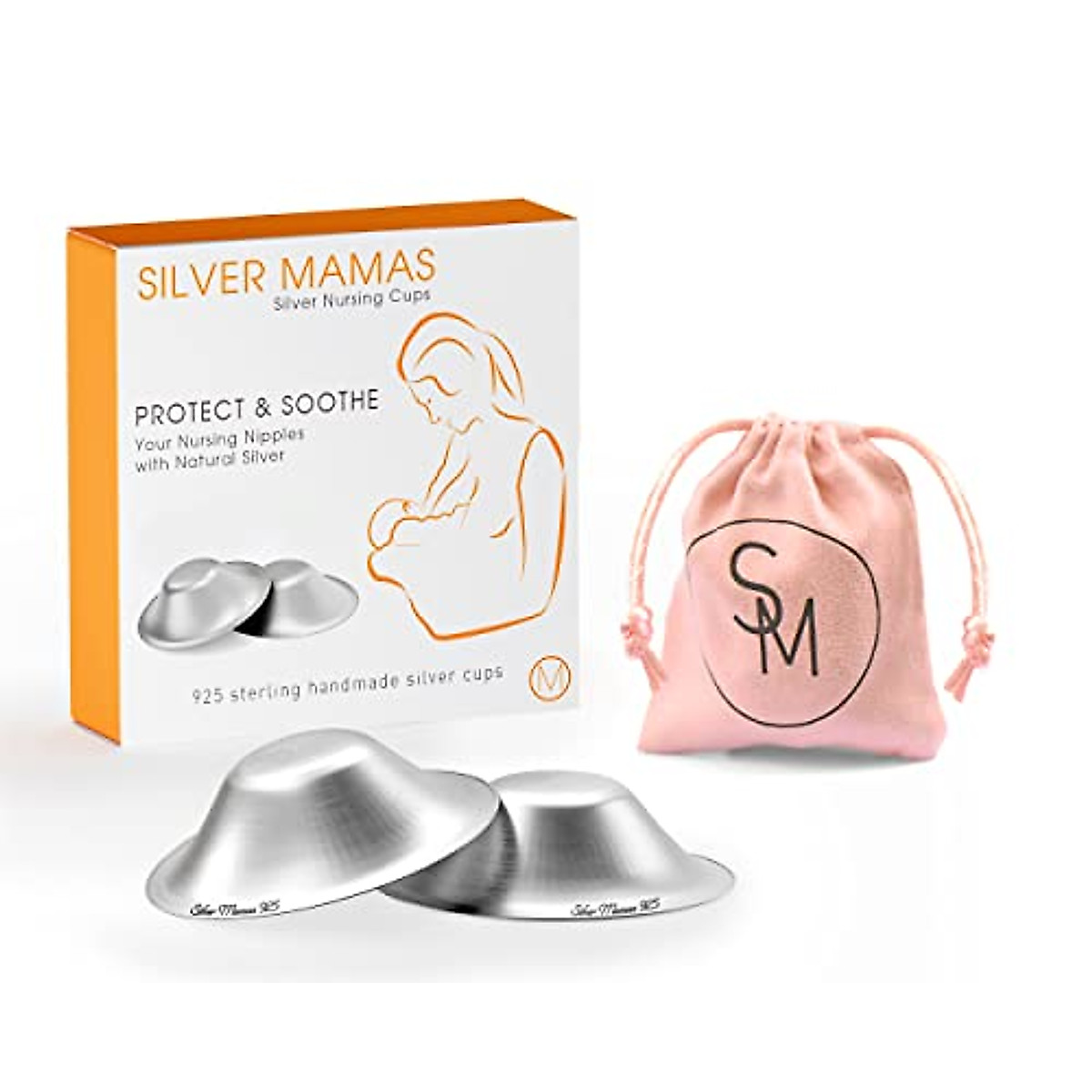 Silver Mamas Nursing Cups for Nursing Newborn, Silver Nipple Covers Breastfeeding, 925 Silver Nursing Shields, Healing Cups, Newborn Essentials Must Haves, Soothe Sore and Cracked Nipples (Regular)