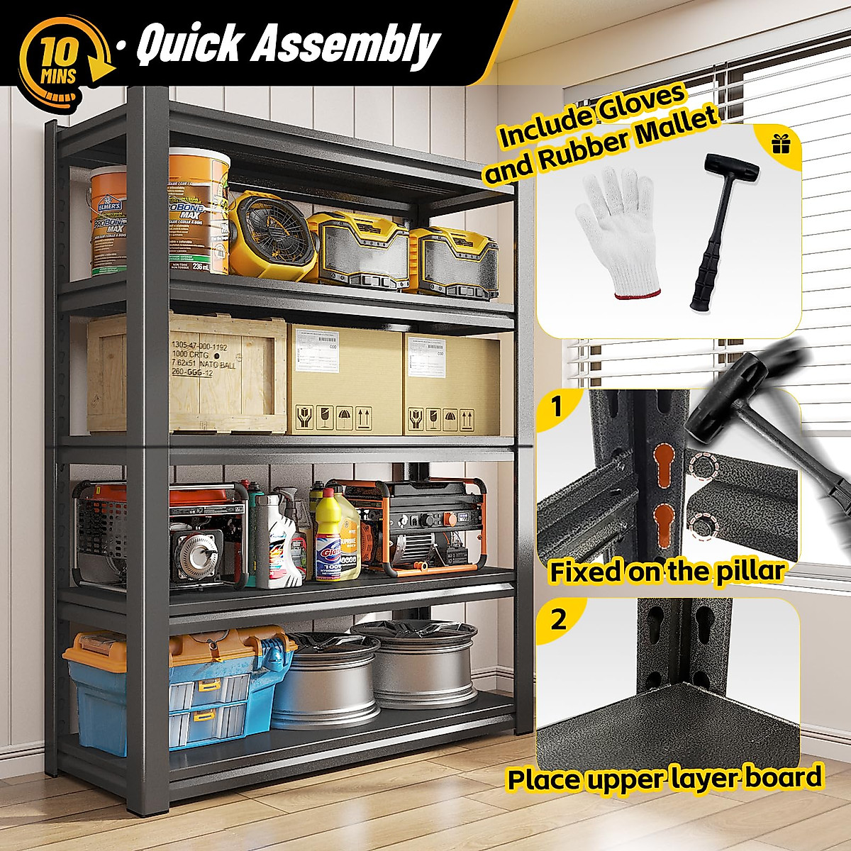 Storage Shelves Heavy Duty Adjustable 5 Tier Garage Shelving 3000 lbs Metal Shelf Industrial Utility Rack for Warehouse, Pantry, Basement, Workshop Storage & Organization (19.7" D*47.2" W*72" H)