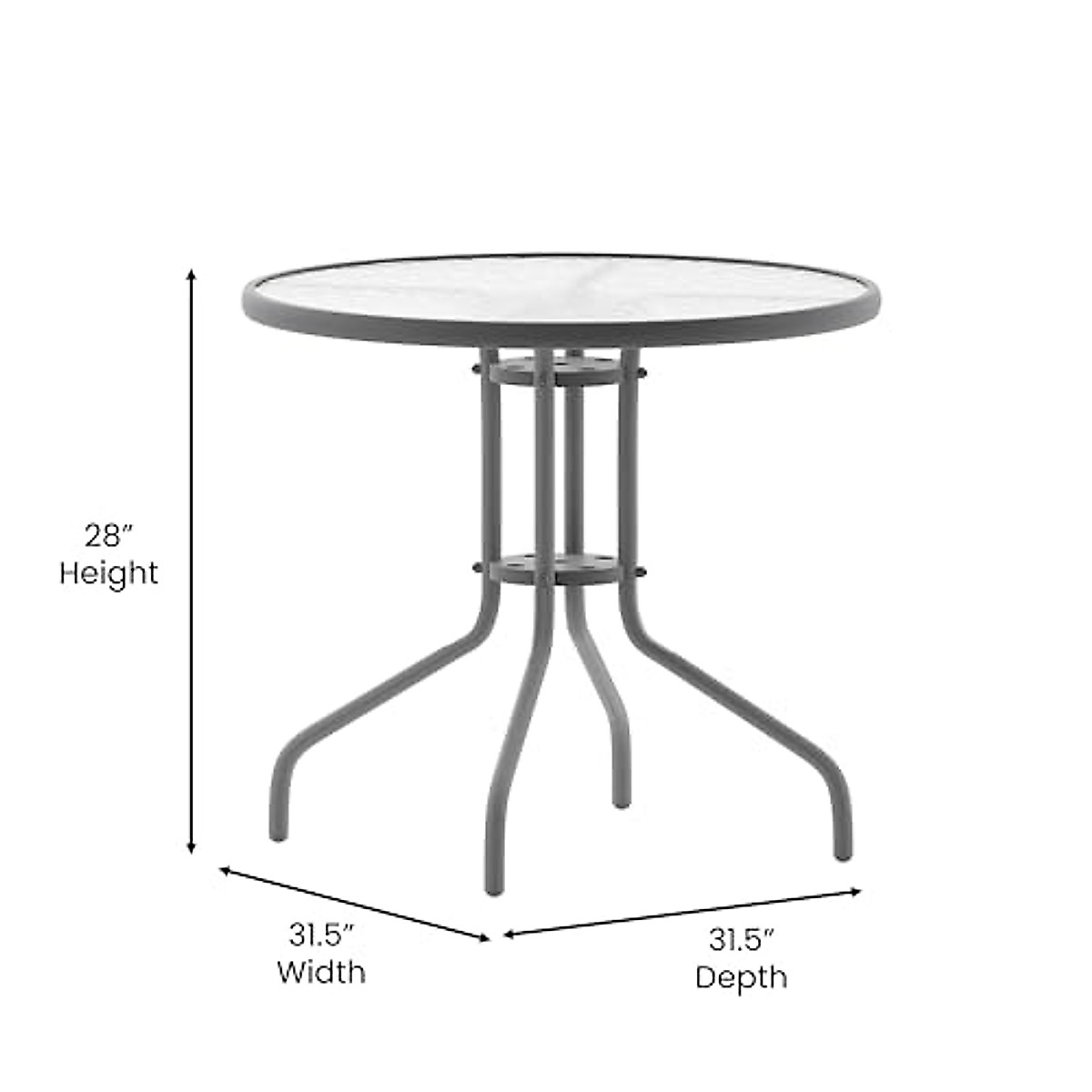Flash Furniture Bellamy 31.5'' Round Tempered Glass Metal Table, Silver