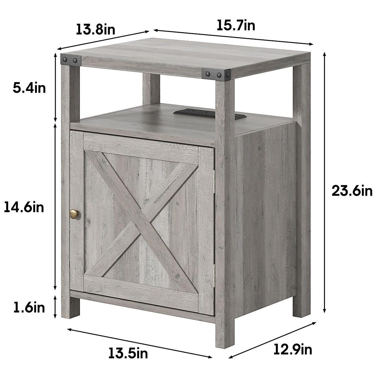 Fameill Nightstands Set of 2, Night Stand with Charging Station, Bed Side Table with Storage Cabinet, Farmhouse End Table for Living Room with USB Ports and Outlets, Gray