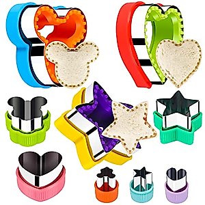 FASTSPOK Sandwich Cutter for Kids, 9PCS Sandwich Cutter & Sealer Set, Uncrustables Sandwich Maker, Cookie Cutters for Kids Lunch Bento Box - Vegetable Fruit Cutter Set