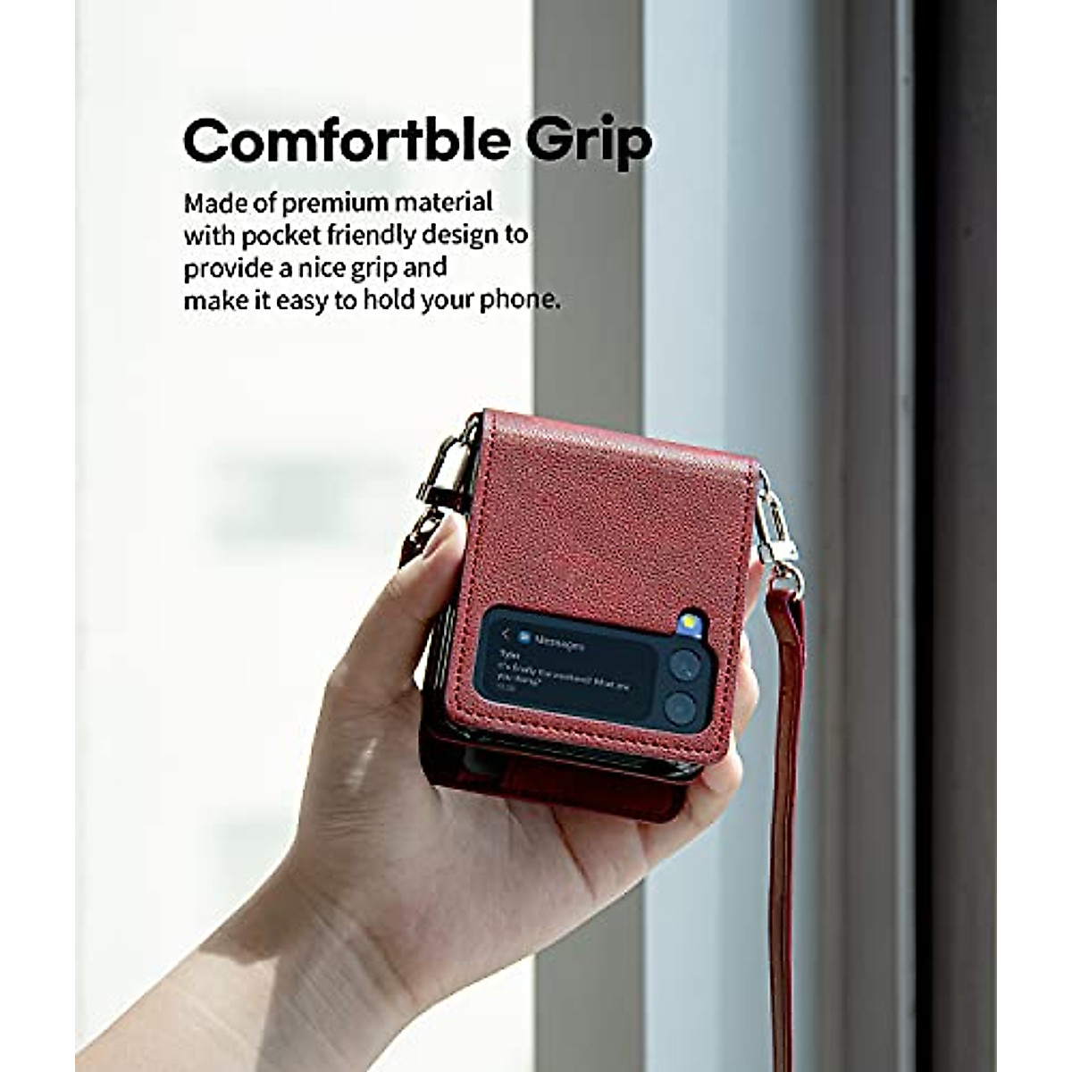 GOOSPERY Wallet Case Compatible with Galaxy Z Flip 3, Detachable Card Holder 2 Card Pocket Storage Premium PU Leather Adjustable Cross-Body Strap Attached Earbud Cord Organizer (Burgundy)