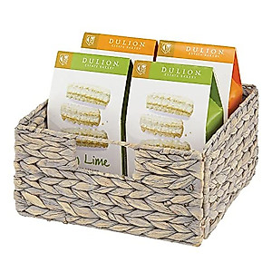 mDesign Woven Hyacinth Storage Bin Basket Organizer with Handles for Organizing Kitchen Pantry, Cabinet, Cupboard, Shelves - Holds Food, Drinks, Snacks - 4 Pack - Gray Wash