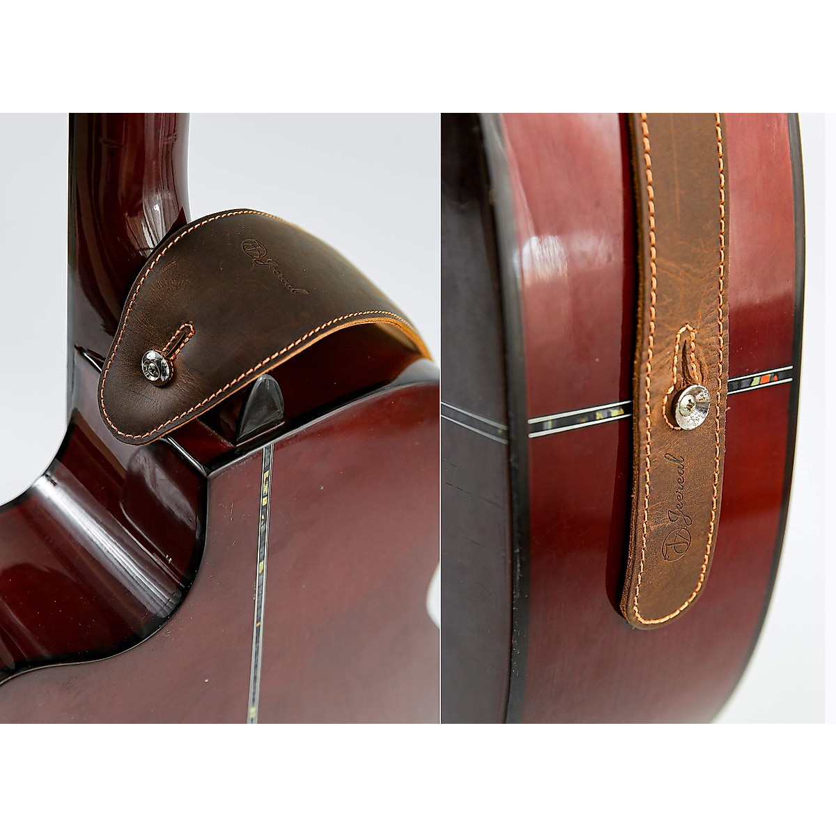 Jeereal Full Grain Genuine Padded Leather Guitar Strap (2.75inches Width) for Electric, Acoustic, and Bass Guitars (Red Brown)
