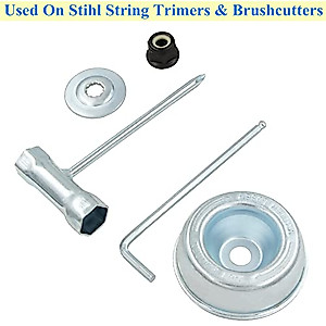 AILEETE Blade Adapter Attachment Maintenance Kit for Stihl FS55 FS55R FS56 FS56RC FS70R FS80 FS85 FS90 FS90R FS94 FS100RX FS110 FS120 FS130 FS130R (Thrust Washer, Rider Plate, Collar Nut, Wrench)