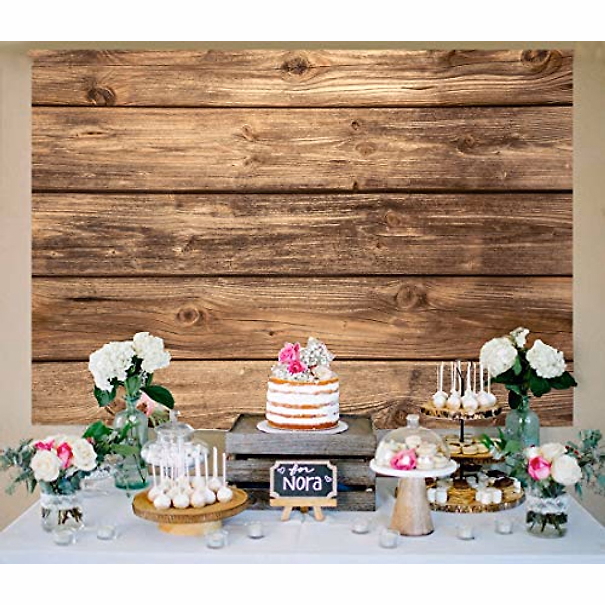 WOLADA 7x5FT Rustic Wood Wall Backdrop Natural Brown Wooden Board Photography Background Baby Shower Birthday Party Cake Table Decoration Banner Backdrops Photo Booth Prop 11839