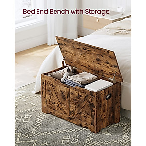 VASAGLE Storage Chest, Storage Trunk with 2 Safety Hinges, Storage Bench, Shoe Bench, Farmhouse Style, 15.7 x 31.5 x 18.1 Inches, for Entryway, Bedroom, Living Room, Rustic Brown ULSB062T01