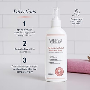 Veterinary Formula Clinical Care Hot Spot & Itch Relief Medicated Spray, 8oz – Easy to Use Spray for Dogs & Cats – Helps Alleviate Sensitive Skin, Scratching, and Licking of Coat
