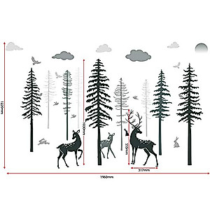 Nursery Wall Decal Forest Deer Pine Trees Wall Decal Woodland Vinyl Wall Sticker for Kids Babies Room Nursery Decoration (15.7 x 35.4 Inch)