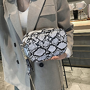 Sun Kea Snakeskin Leather Shoulder Bag Women Small Crossbody Handbag Purse with Pompoms Decor,Mother's Day Gift