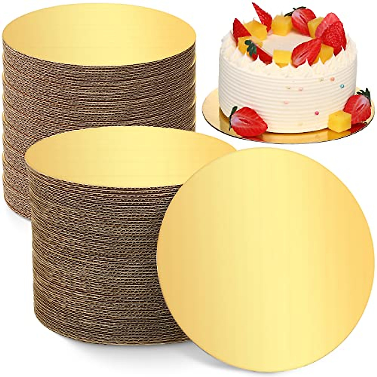 50 Pack Round Cake Boards 8" Gold Circle Cake Base Cardboard Cake Round Grease Proof Disposable Cardboard for Baking Cake Pizza