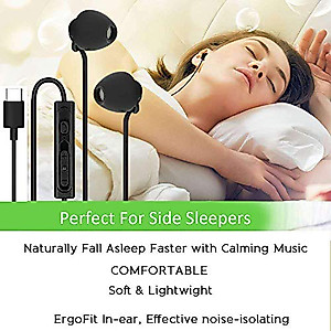USB C Earphones,Silicon Sleeping Earbuds Noise Cancelling Wired Type C Headphones Compatible with Pixel 3/2/XL,iPad Pro 2018, OnePlus 6T,Essential for Sleep,Insomnia,Snoring,Air Travel,Relaxation,ASMR