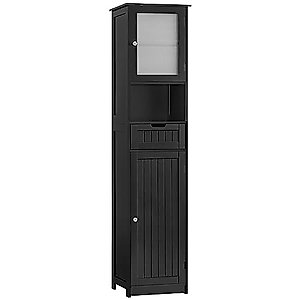 Iwell 67.2" H Tall Bathroom Storage Cabinet with 2 Doors & 1 Drawer, Bathroom Cabinet with 4 Shelves, Narrow Linen Cabinet for Living Room, Bathroom, Kitchen, Black