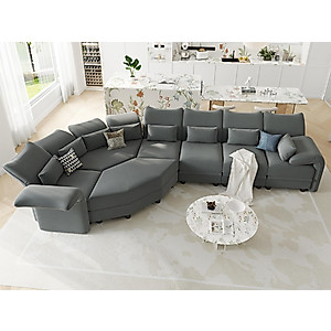 LLappuil Large Faux Leather Fabric Modular Sectional Sofa U Shaped Couch,Oversize U Shaped Leather Sectional Sofa for Living Room,Office,Grey