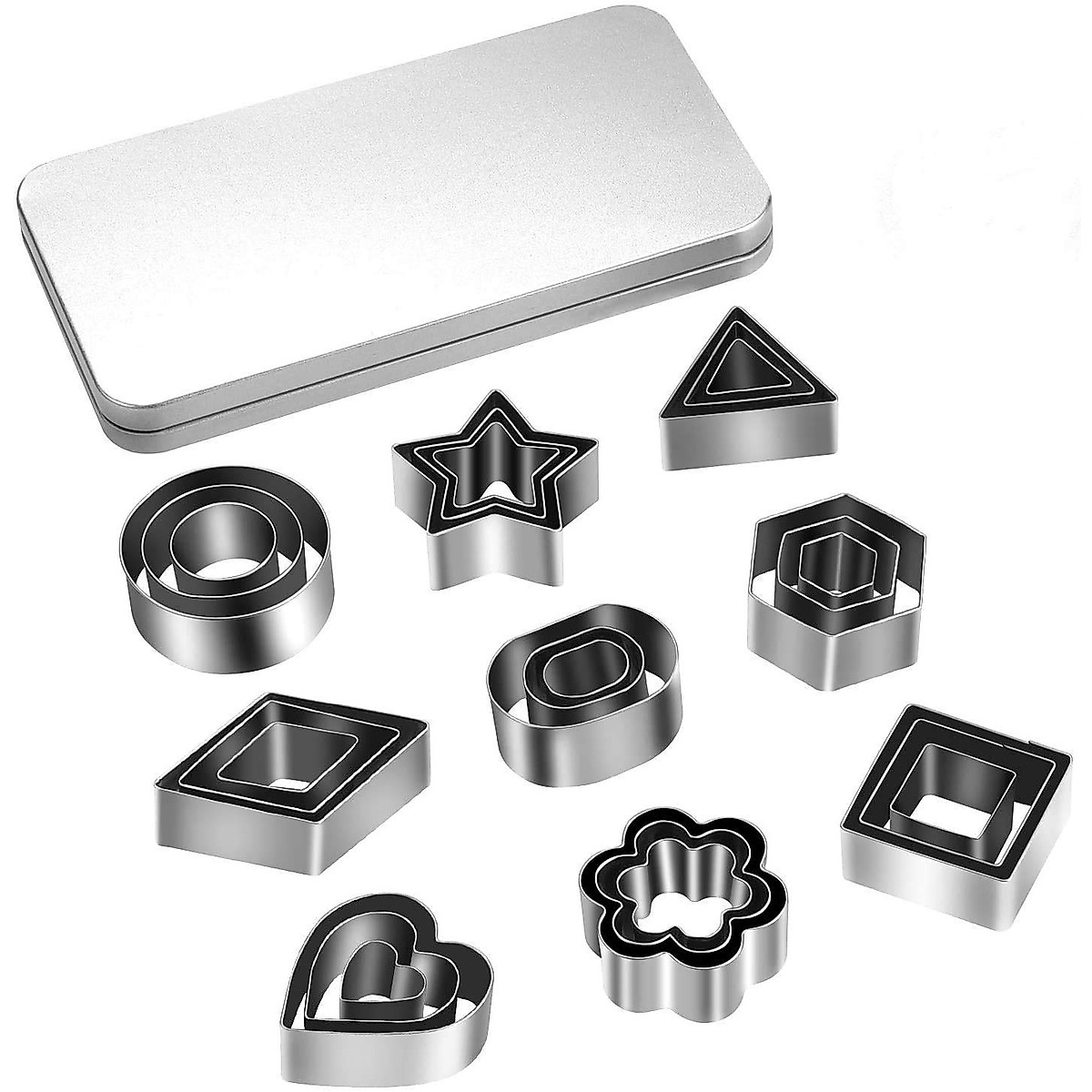 KSPOWWIN 27PCS Mini Cookie Cutters, Geometric Shapes Metal Cookie Biscuit Cutter Set, Star Flower Hexagon Round Heart Square Triangle Oval Stainless Steel Cutter for Baking