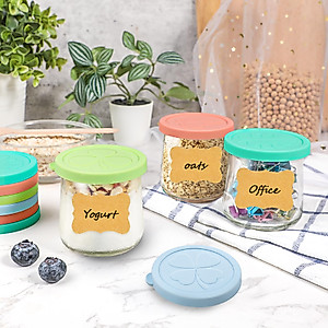 Kamehame Oui Yogurt Jar Lids, 12 Pack Silicone Colorful Cover for 5oz Oui Yogurt Glass Jars, Leakproof Oui Yogurt Bottle Lids