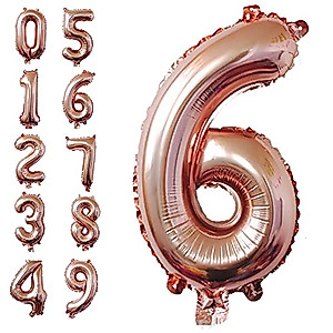 40 Inch Rose Gold Jumbo Digital 6 Number Balloons Huge Giant Balloons Foil Mylar Number Balloons for Birthday Party,Wedding, Bridal Shower Engagement Photo Shoot, Anniversary (Rose Gold ,Number 6)