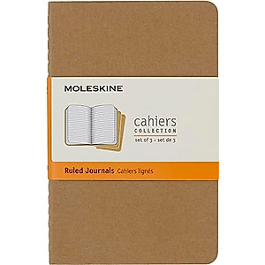 Moleskine Cahier Journal, Soft Cover, Pocket (3.5" x 5.5") Ruled/Lined, Kraft Brown, 64 Pages (Set of 3)