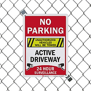 SmartSign “No Parking - Active Driveway, 24 Hour Surveillance, Unauthorized Vehicles Will Be Towed” Sign | 10" x 14" 3M Engineer Grade Reflective Aluminum