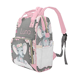 CUXWEOT Personalized Pink Rustic Elephant Diaper Bag Backpack Name Custom Mommy Baby Bags Travel Daypack for Mom Gifts