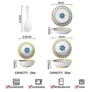 Binvertaocier Ceramic 10-Piece 56 Oz Large Soup Bowls and Spoons Set, 9 Inch Large Serving for Kitchen Pasta, Ramen, Pho Bowls and Soup Spoons Set,Dishwasher & Microwave Safe