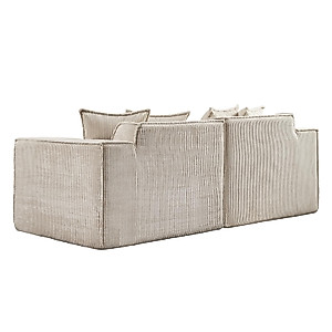 Yogald 78.74" Modern Minimalist Floor Loveseat Sofa, No Assembly Needed, Comfy Upholstered Small Couch, Compression Sofa for Living Room, Apartment, Studio, or Office (Corduroy Beige)