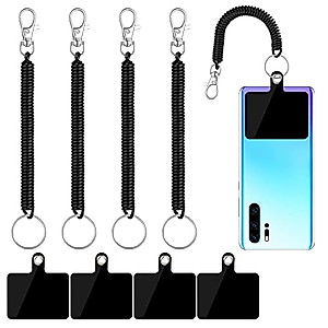 cobee Retractable Phone Lanyard with Patch for Drop Protection, 4 Packs Universal Stretchy Straps Tether with 4 Packs Black Phone Patches, Anti-Drop Cellphone Wrist Straps for Most Smartphones