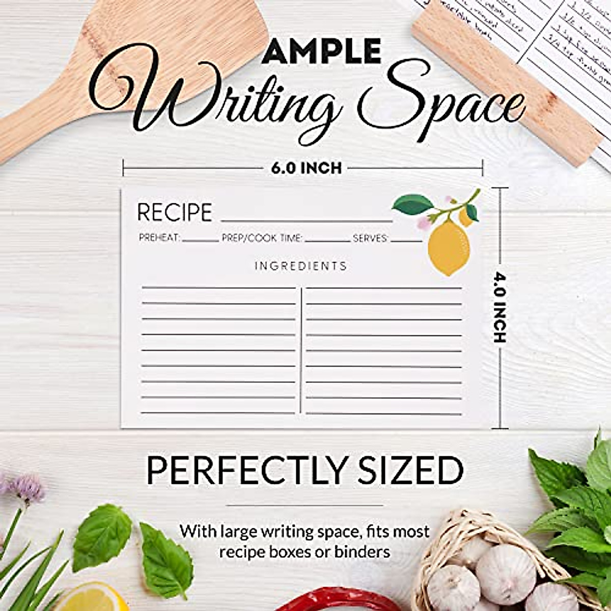 60 Recipe Cards 4x6 - Double Sided for Recipe Book, Recipe Box, Recipe Tin, or Recipe Binder | Recipe Cards for Bridal Shower, Recipe Organizer, Recipe Holder | Lemon Kitchen Decorations | Lemon Zest