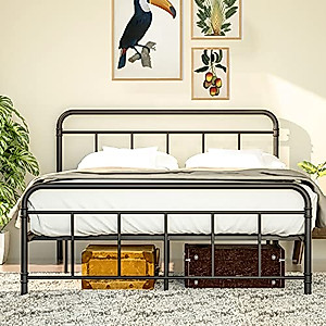WILSLAT Black Metal Queen Bed Frame with Headboard and Footboard, Queen Platform Bed Frame, Heavy Duty Steel Slat Support, Noise Free, No Box Spring Needed, Easy Assembly